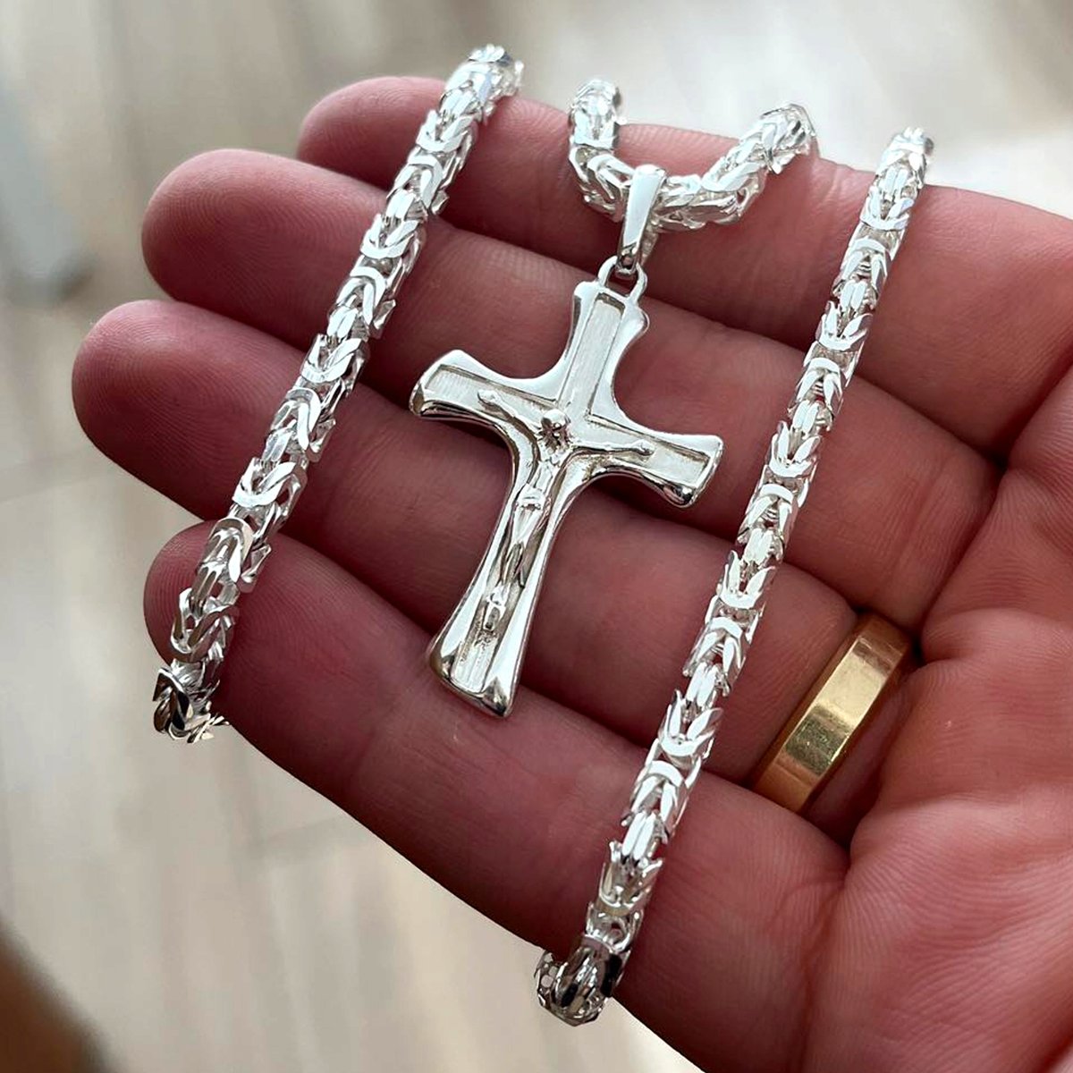 Łańcuszek Srebrny Splot Królewski+Krzyżyk 925 Prezent Na Urodziny Dla ...