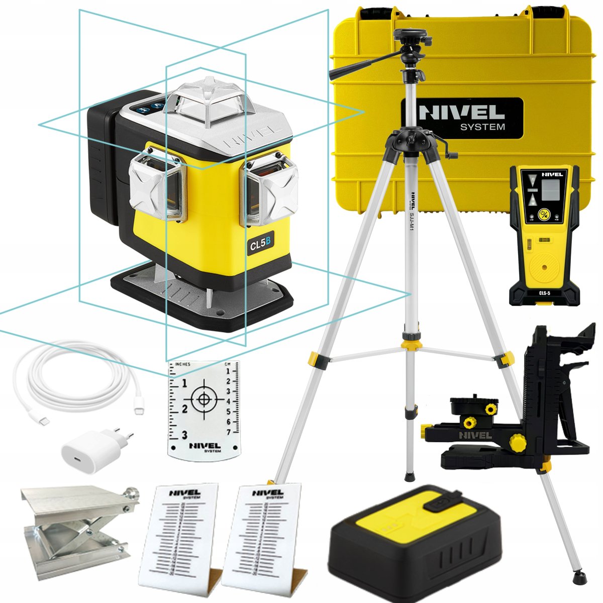 LASER KRZYŻOWY NIVEL SYSTEM CL5B NIEBIESKA WIĄZKA BT 4x360°+STATYW ...