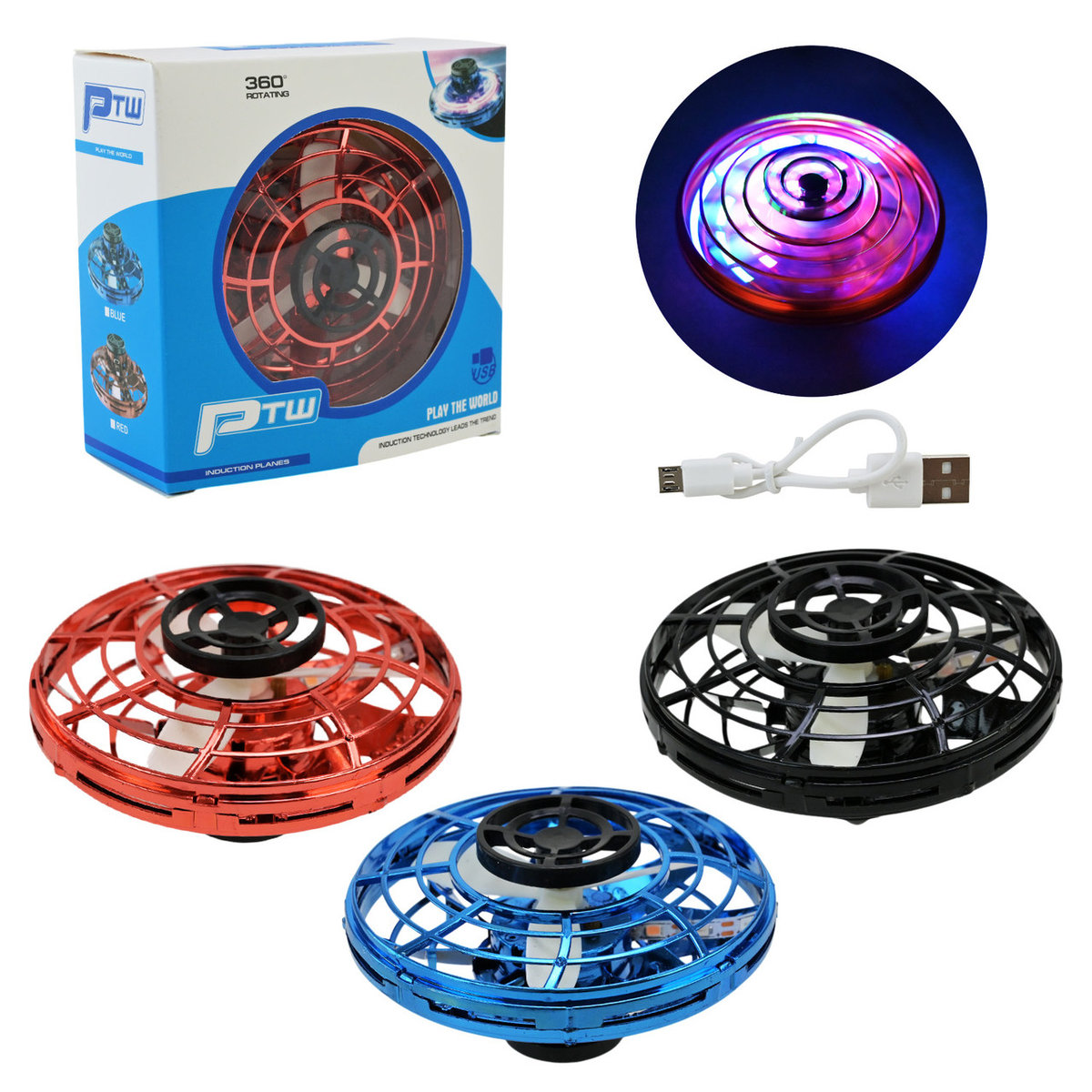 LATAJĄCA PIŁKA DRON BOOMERANG LED USB – INTERAKTYWNA ZABAWKA DLA DZIECI ...