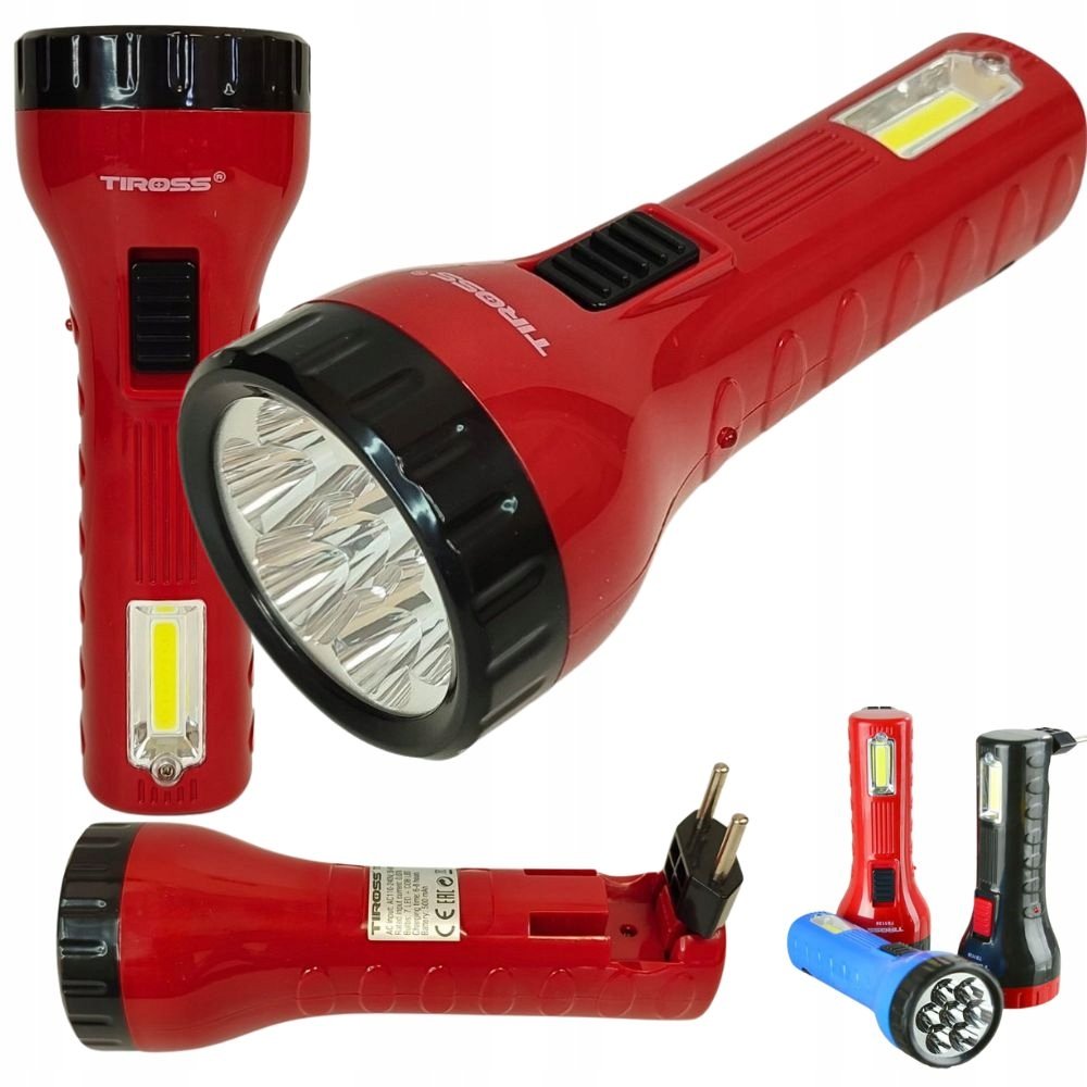 Latarka akumulatorowa LED+COB 16CM TIROSS klasyczna ręczna zasięg do ...