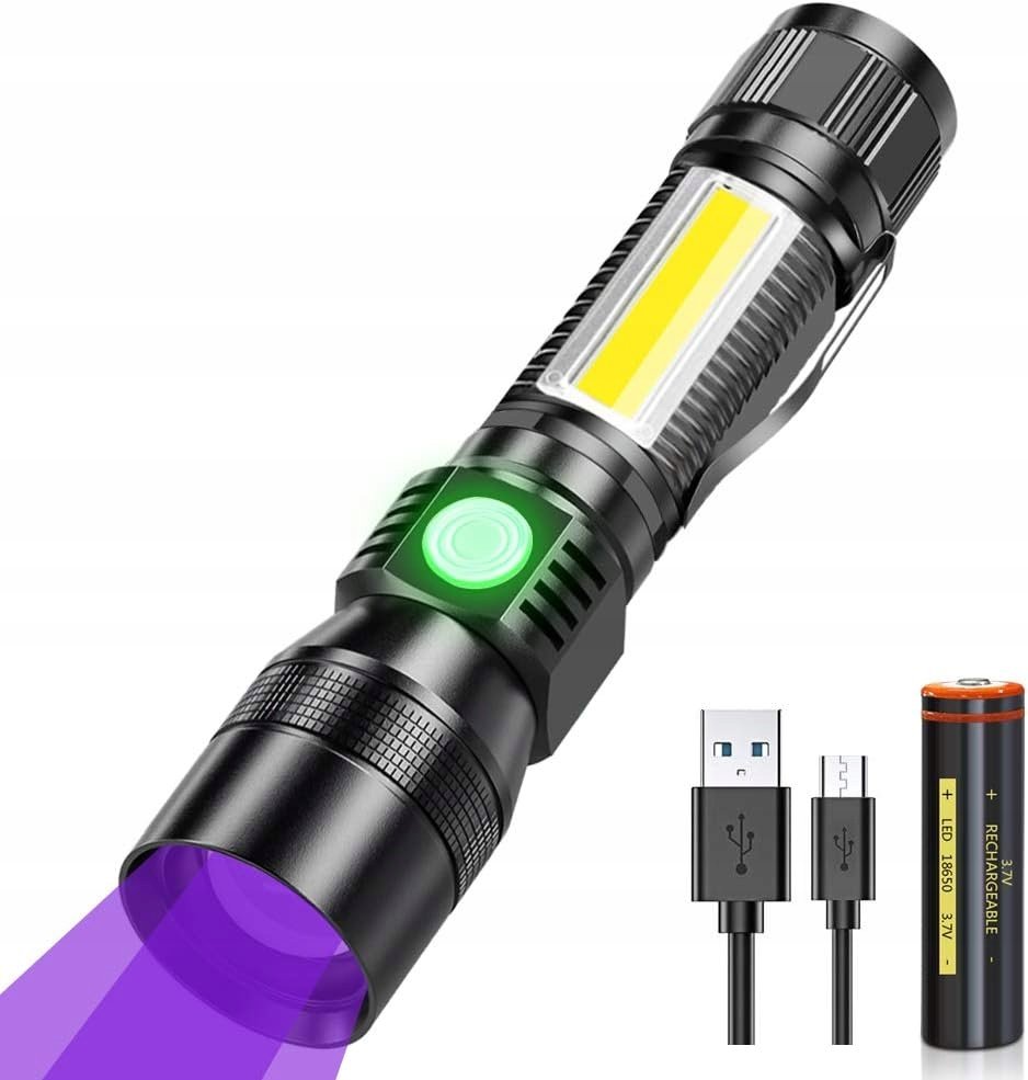 LATARKA LED UV ŁADOWANIE USB, ŚWIATŁO COB I CZERWONE, 2200 MAH, KLASA A ...
