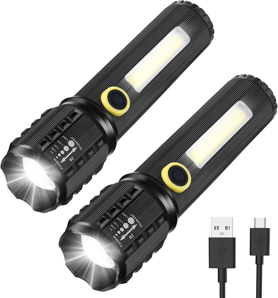 Latarka LED, zestaw 2 latarek,Jasne, regulowane latarki z funkcją zoomu ...