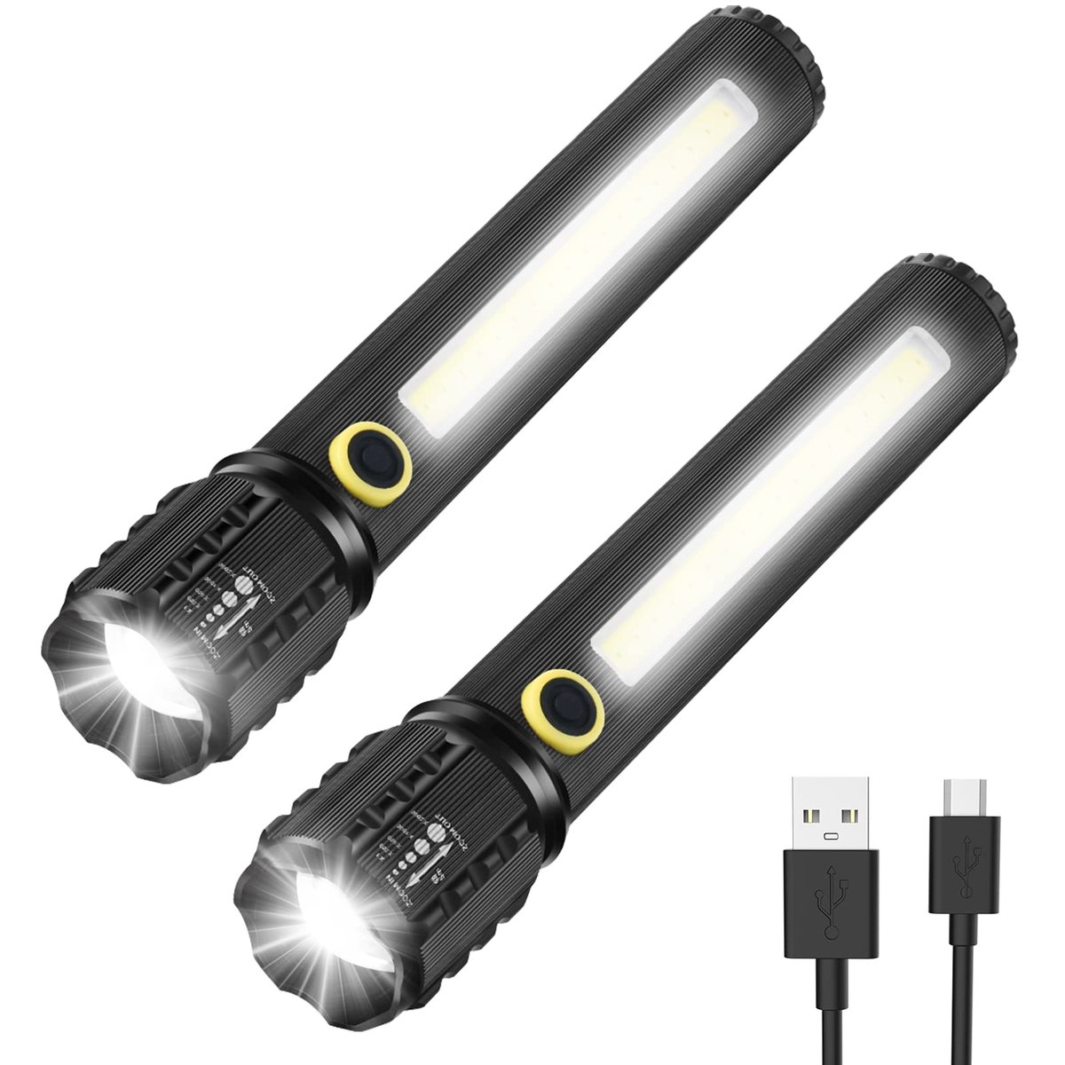 Latarka LED, zestaw 2 latarek,Jasne, regulowane latarki z funkcją zoomu ...