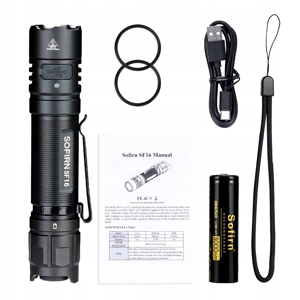 LATARKA SF16UV SOFIRN RĘCZNA UV USB-C 875mW IPX8 AKUMULATOR 18650 MOCNA - Sofirn | Sport Sklep ...