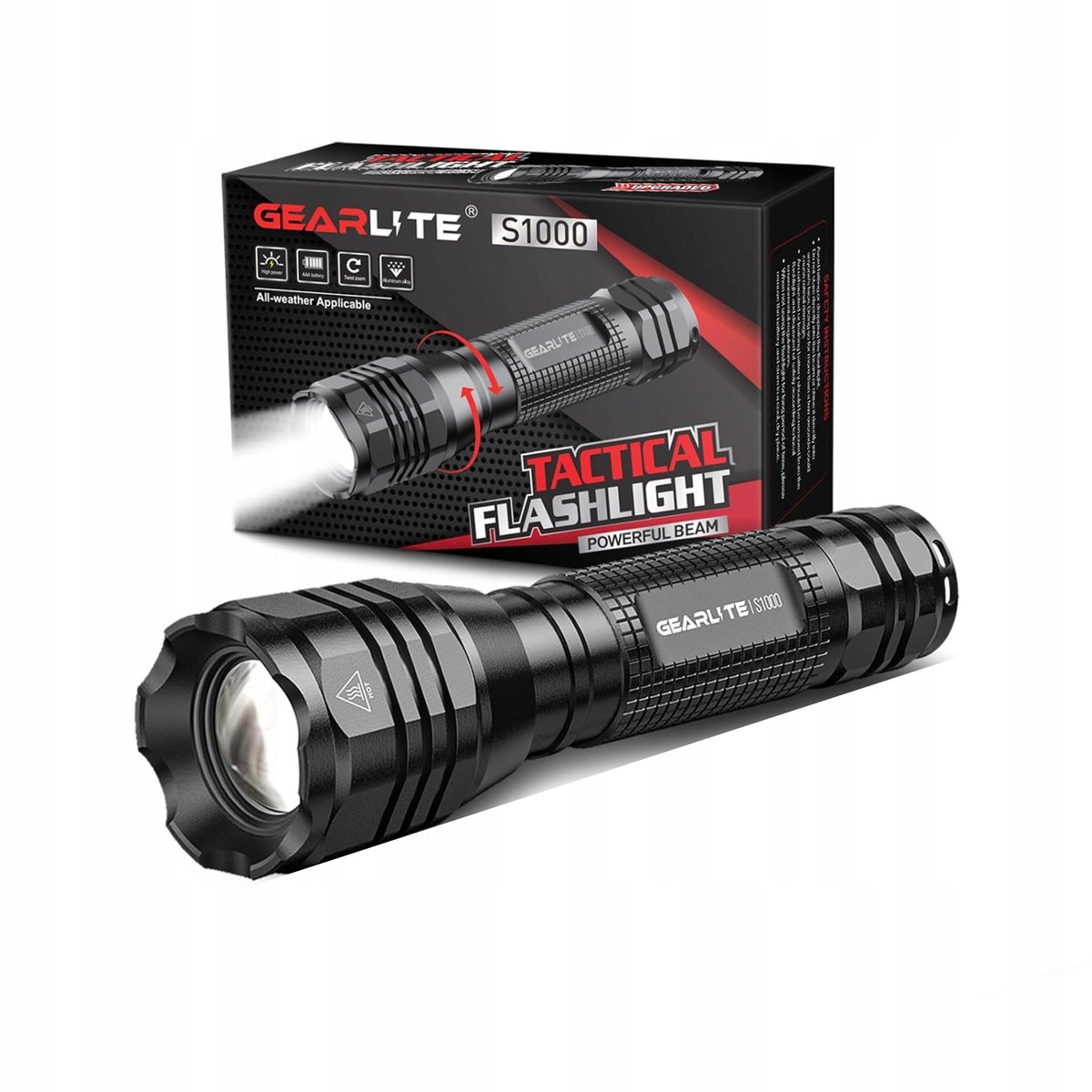 Latarka Taktyczna LED Aluminiowa Mocna 5 Trybów Świecenia GEARLITE ...