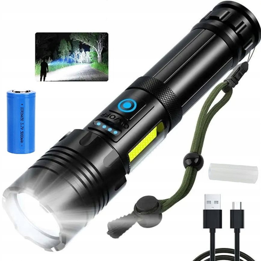 Latarka Taktyczna Survivalowa W501 Akumulatorowa Mocna Powerbank Zoom ...