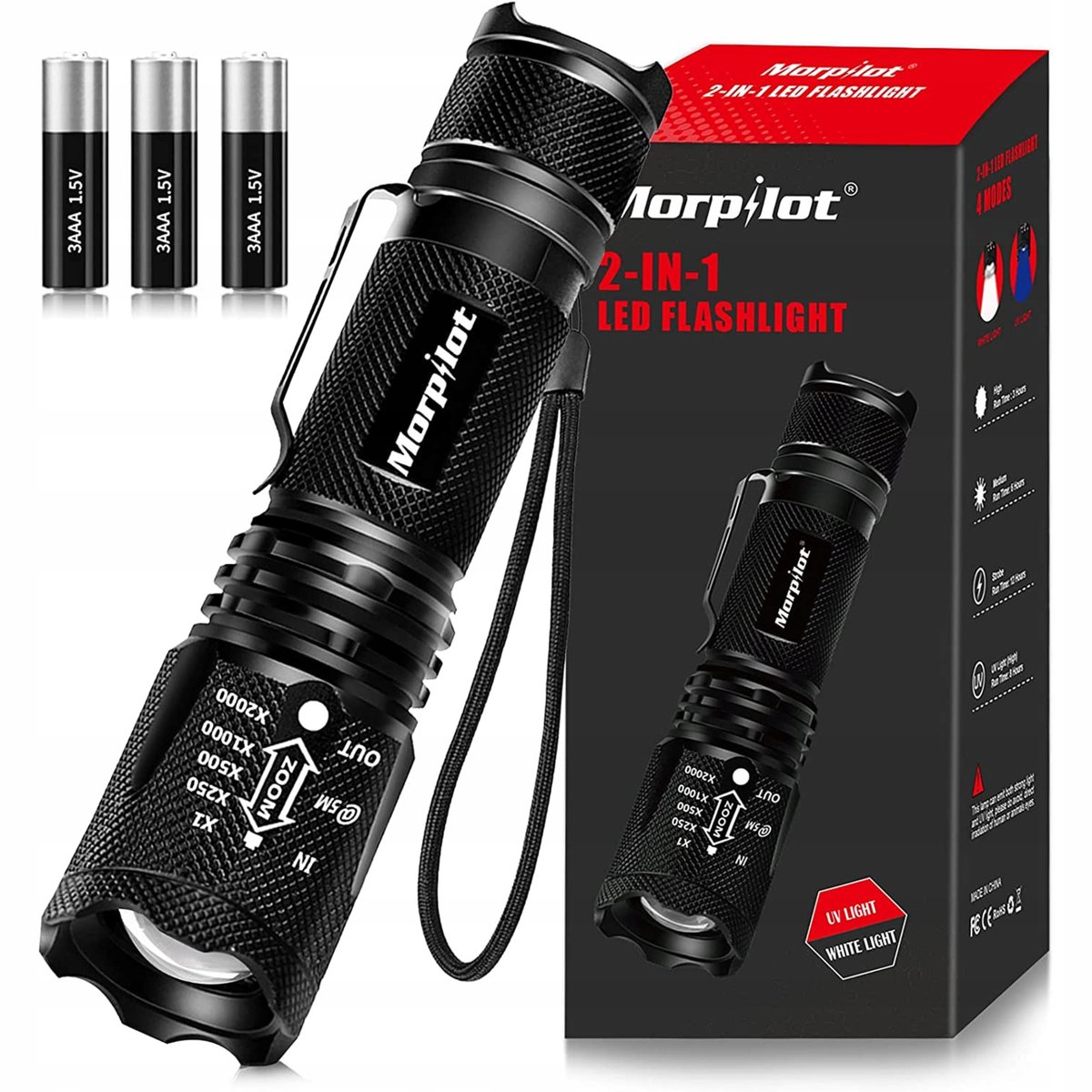Latarka Turystyczna 3w1 LED UV Zoom Mocna Lekka Taktyczna 500lm 5W IPX4 ...