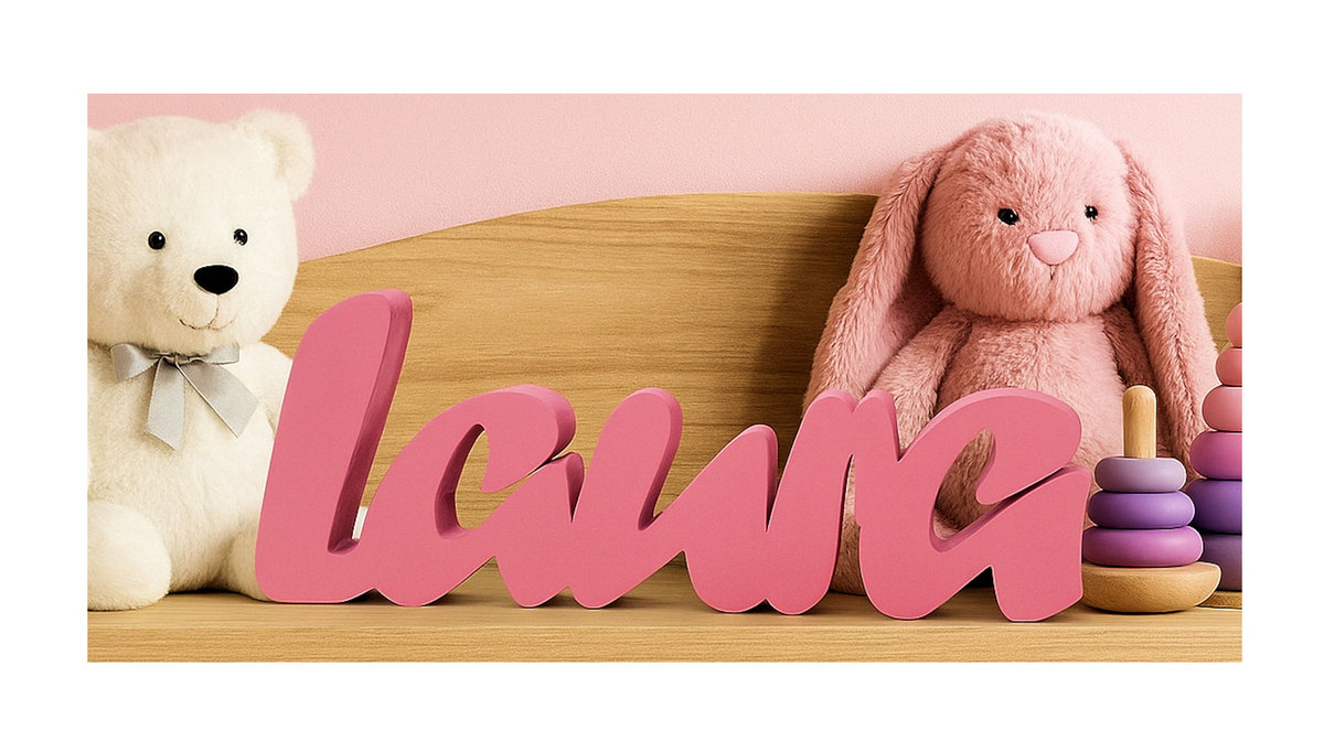 LAURA Imię dziecka Napis z drewna 30cm litera 3D Do Postawienia Grubość ...