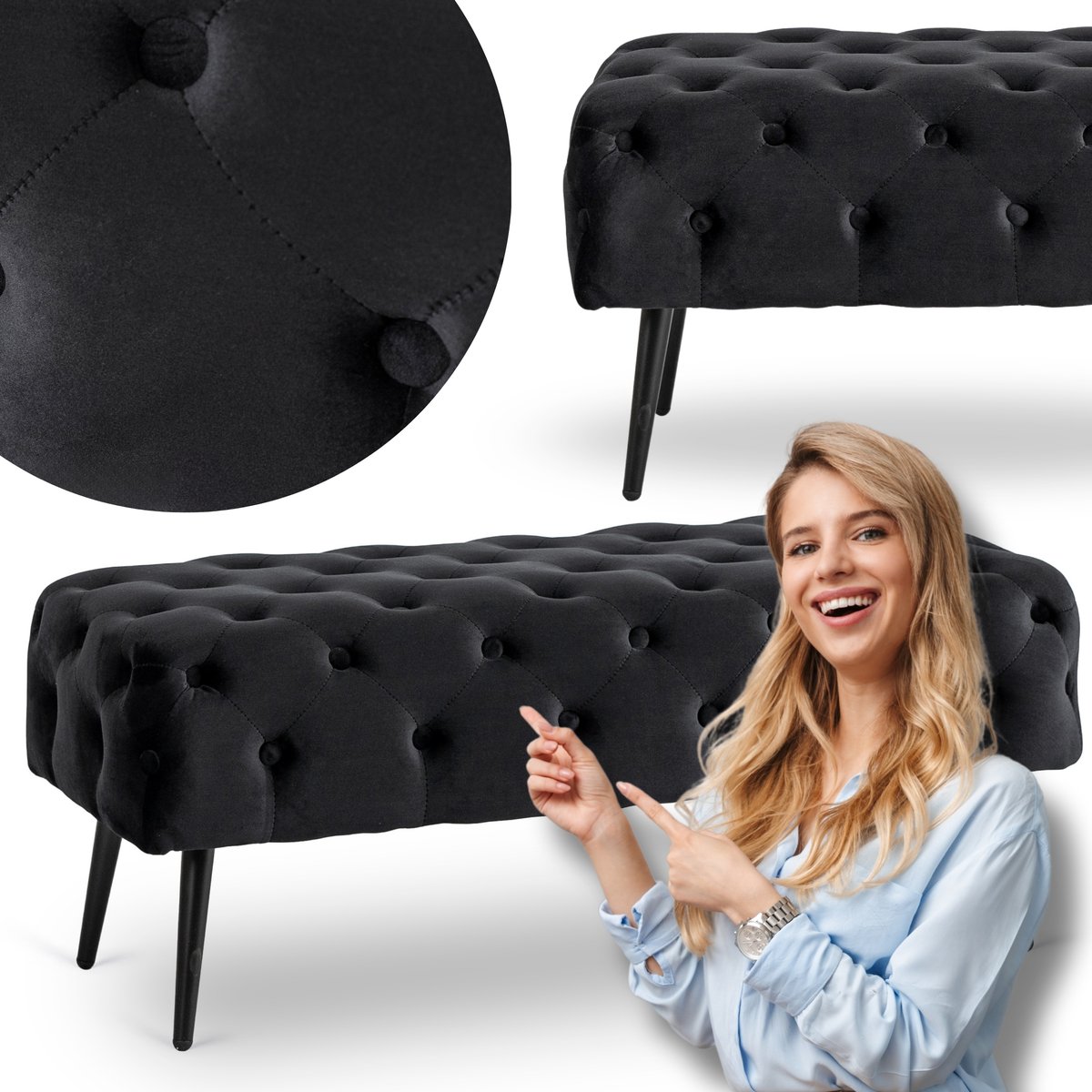 Ławka Siedzisko Ławeczka Do Przedpokoju Sypialni Welurowa Czarna VERA 2 ...