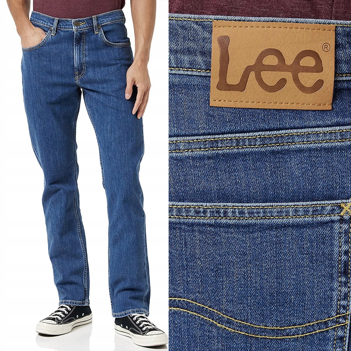 Lee BROOKLYN STRAIGHT Mid Stonewash proste ciemne spodnie jeansowe W34 L32 - LEE | Moda Sklep ...