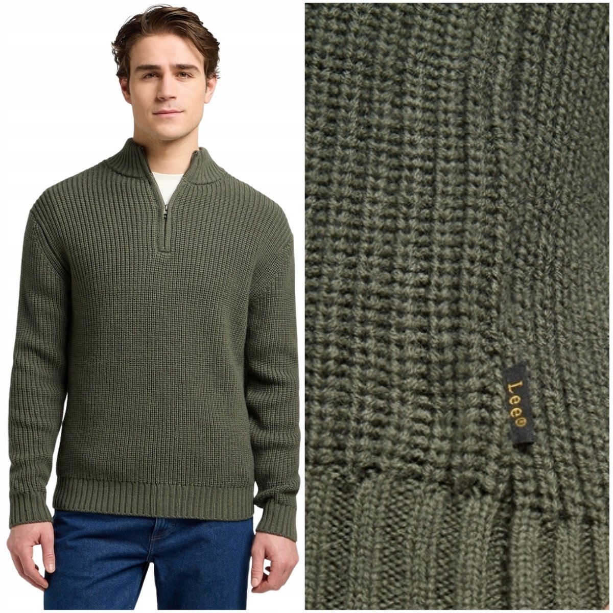 Lee CLEAN HALF ZIP KNIT rozpinany męski sweter na stójce 50% wełny XXL ...