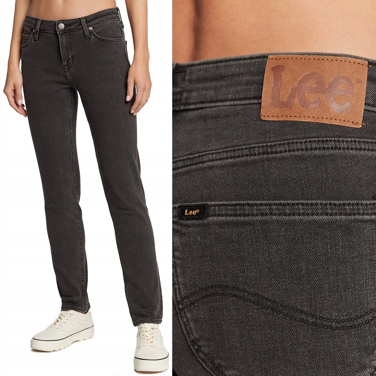 Lee ELLY SLIM Black Mid Stone DOPASOWANE PROSTE SZARY DżINS W34 L33 ...