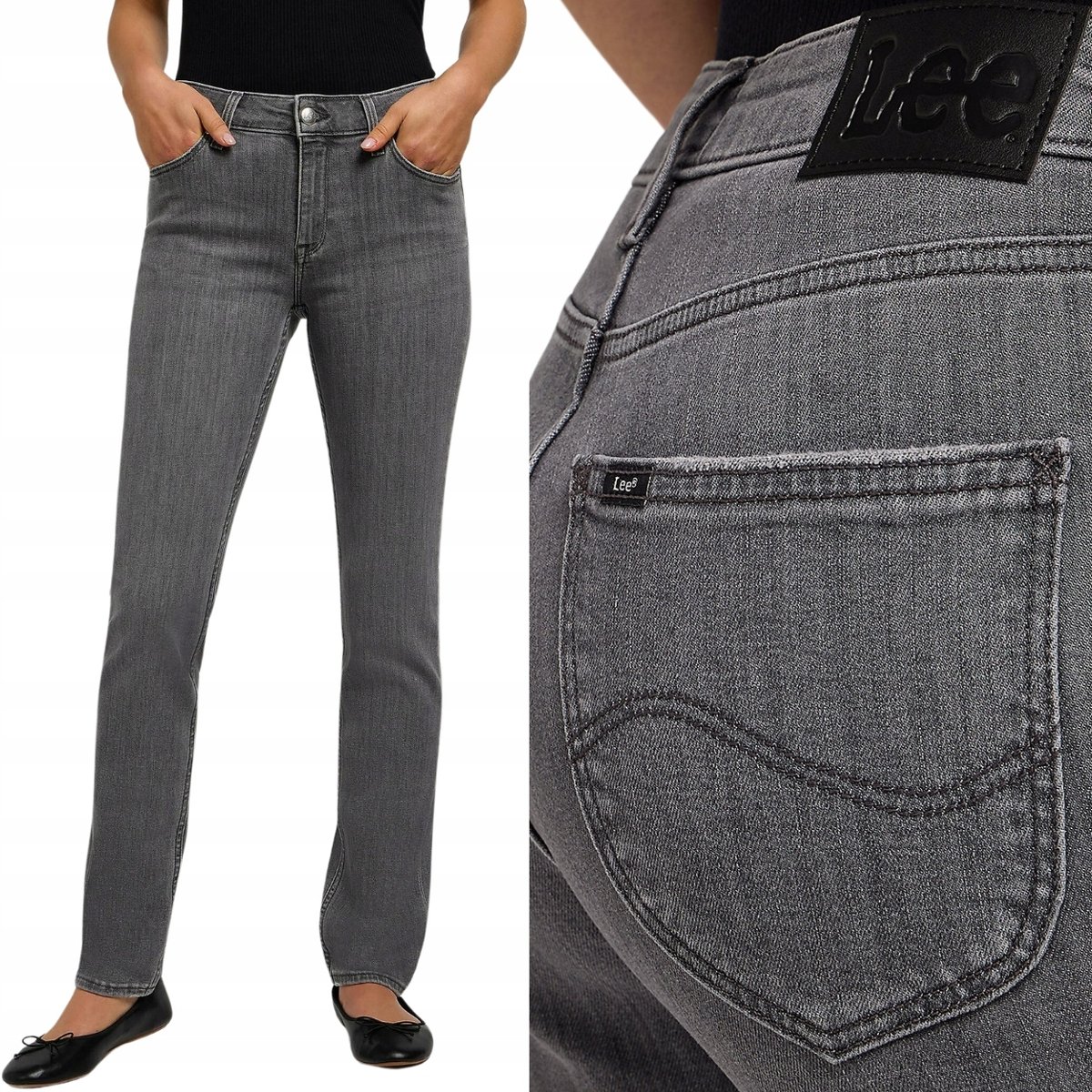 Lee ELLY SLIM STRAIGHT Ash Stone PROSTE DOPASOWANE SZARY DżINS W32 L31 ...