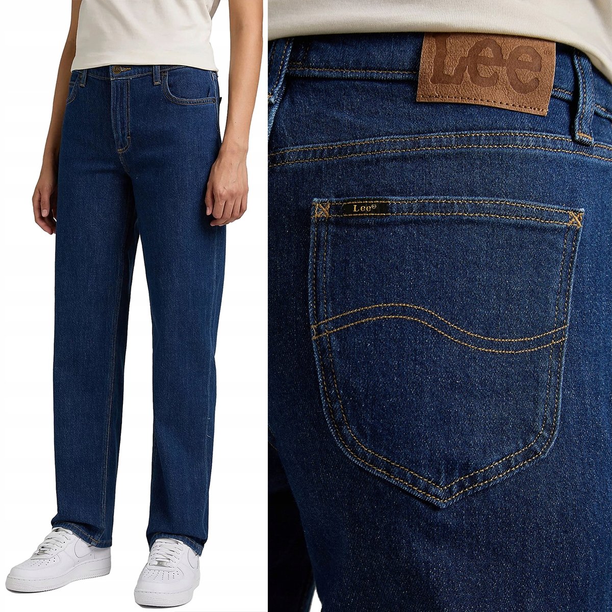 Lee JANE REGULAR STRAIGHT Dark Hydro MOM JEANS GRANATOWY DżINS W28 L31 ...