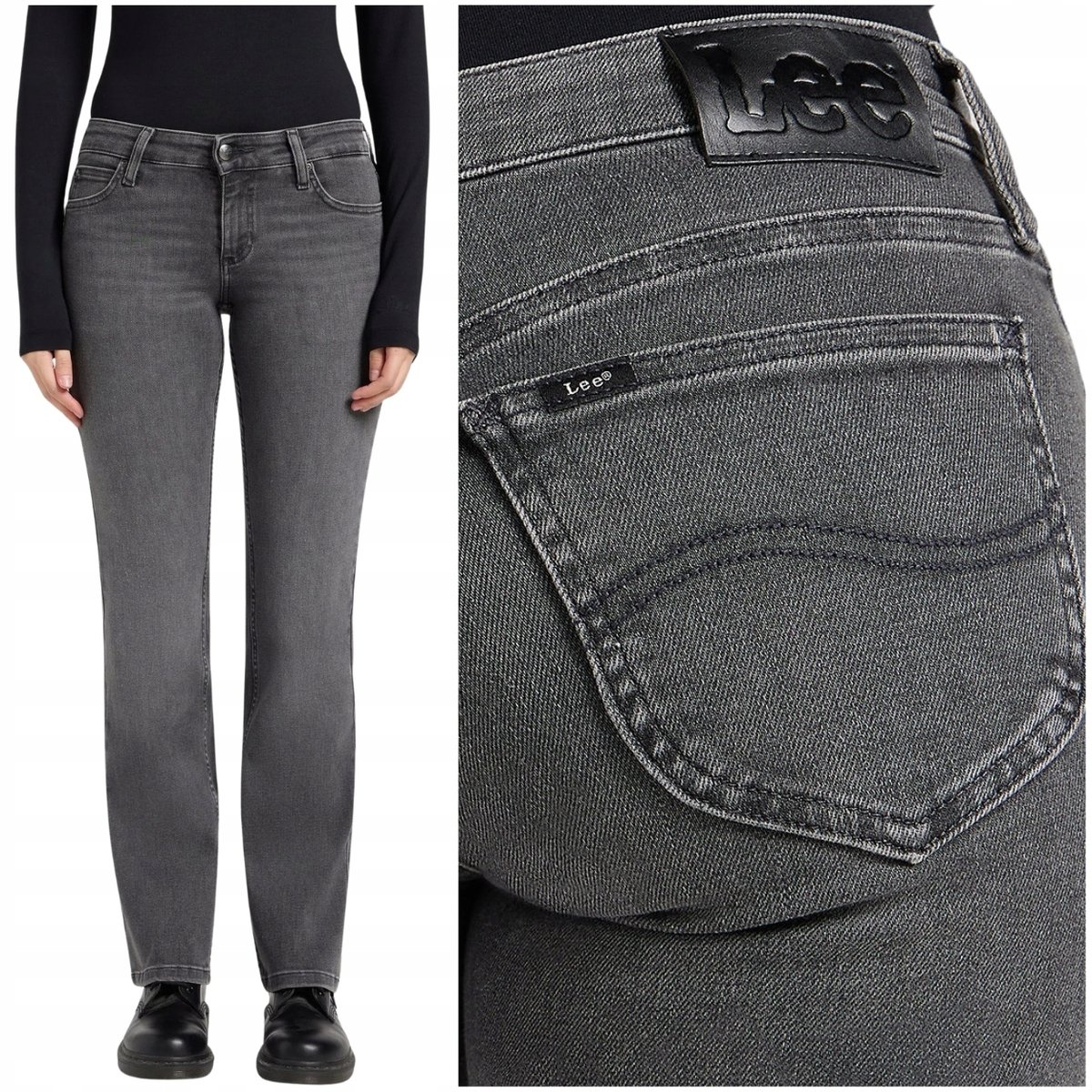 Lee JESSICA Shark Gray rozszerzane niższe damskie spodnie jeansowe W26 ...