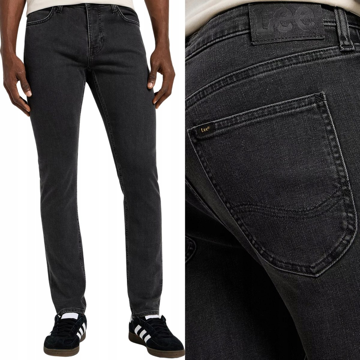 Lee MALONE SKINNY Dark Asphalt DżINS szare spodnie jeansowe rurki W34 ...