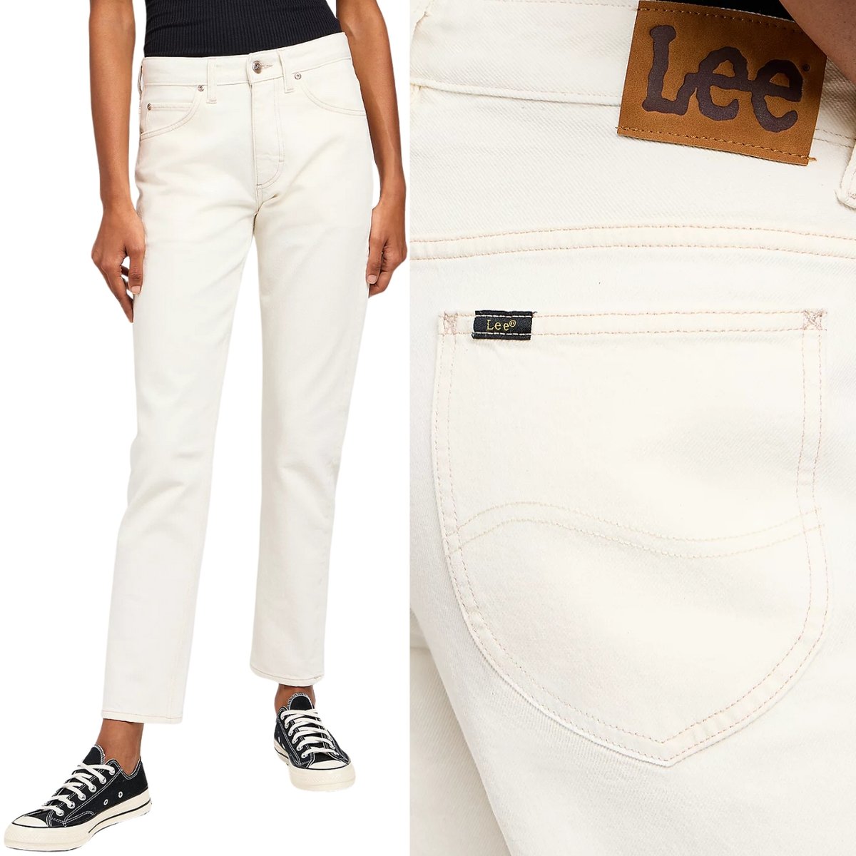 Lee RIDER JEANS SLIM STRAIGHT Concrete White PROSTE BIAŁY DżINS 7/8 W28 ...
