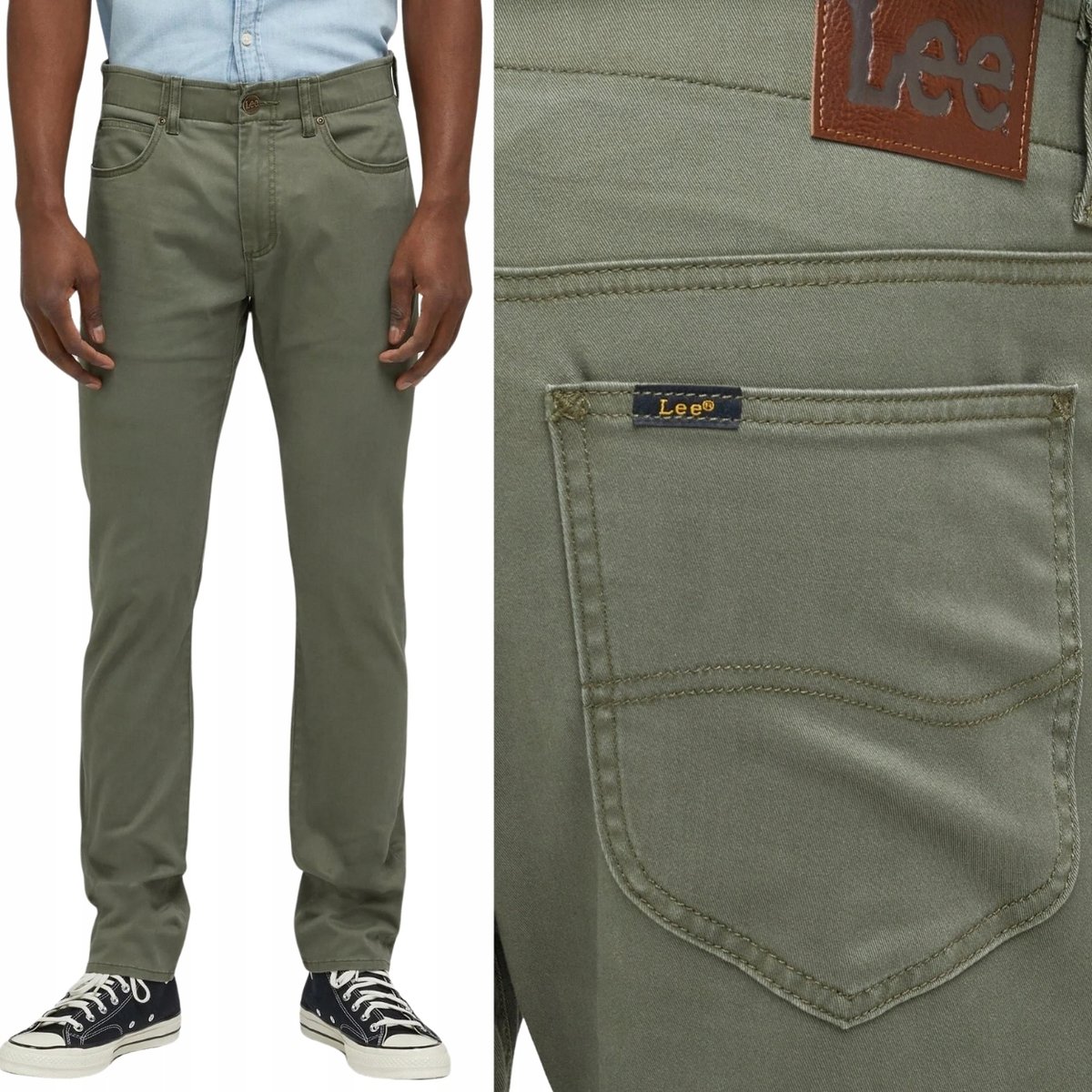 Lee SLIM FIT Extreme Motion MVP Olive ZIELONE DOPASOWANE WYGODNE W31 ...