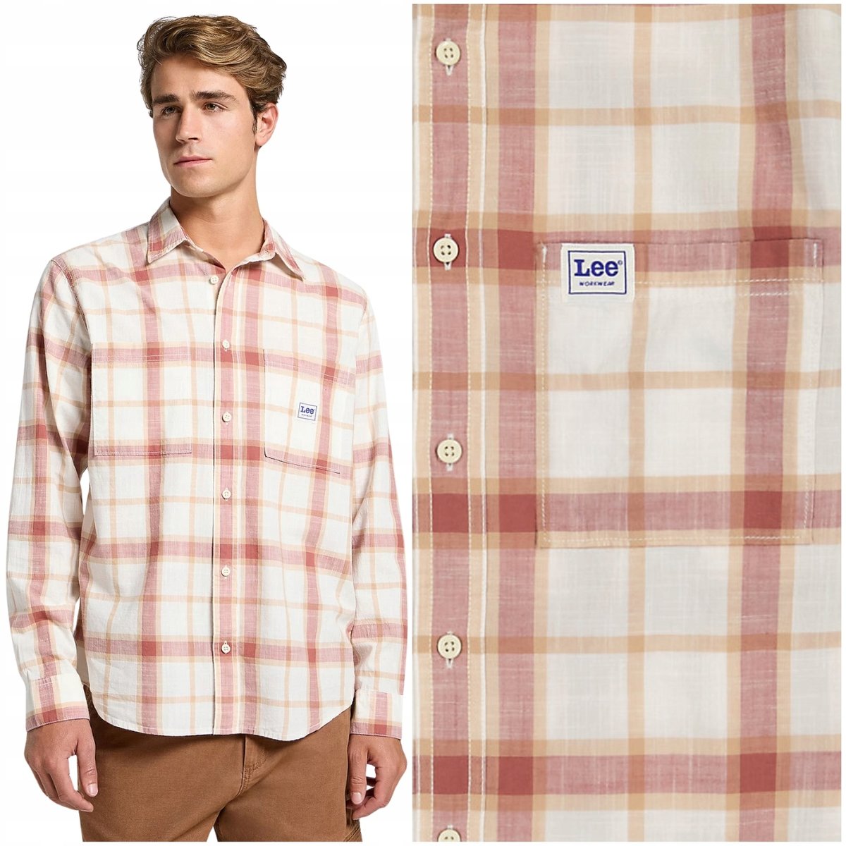 Lee WORWEAR SHIRT 2.0 Redwood luźna pastelowa bawełniana koszula w ...