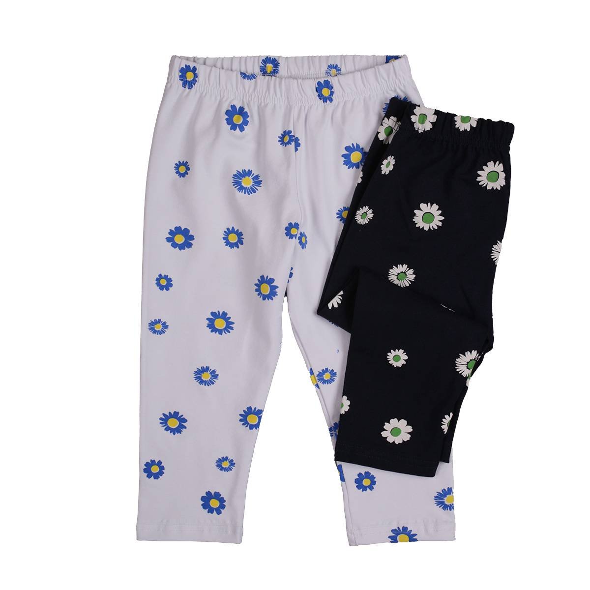 Legginsy 3/4 dziewczęce 2-pak, biało-granatowe w margaretki, Tup Tup ...