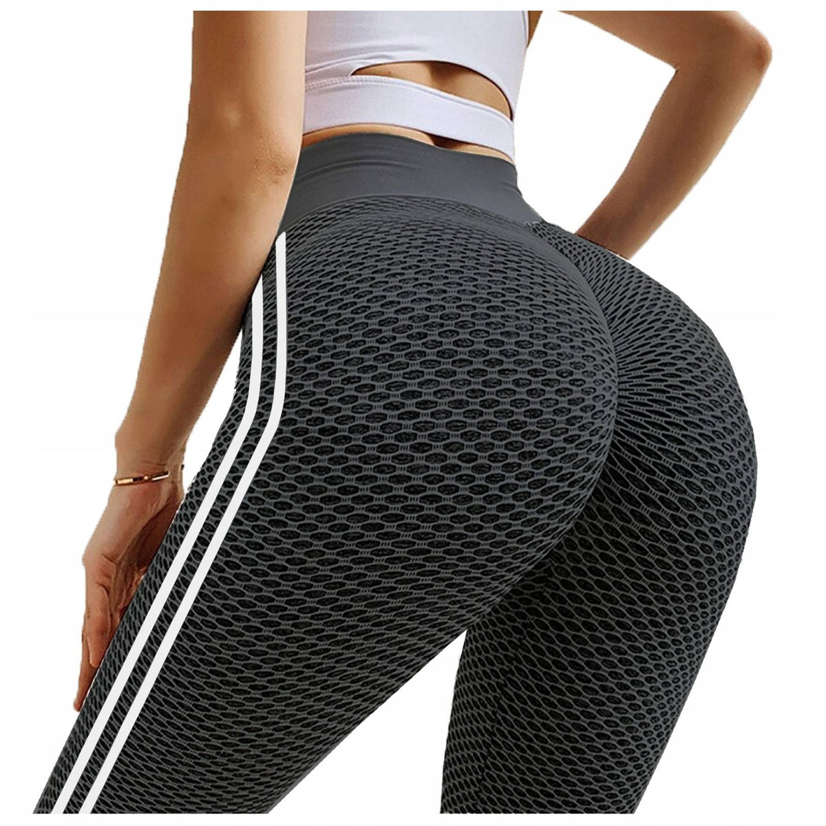 Legginsy sportowe lampasy push up wysoki stan karbowane - XL - Luvu ...