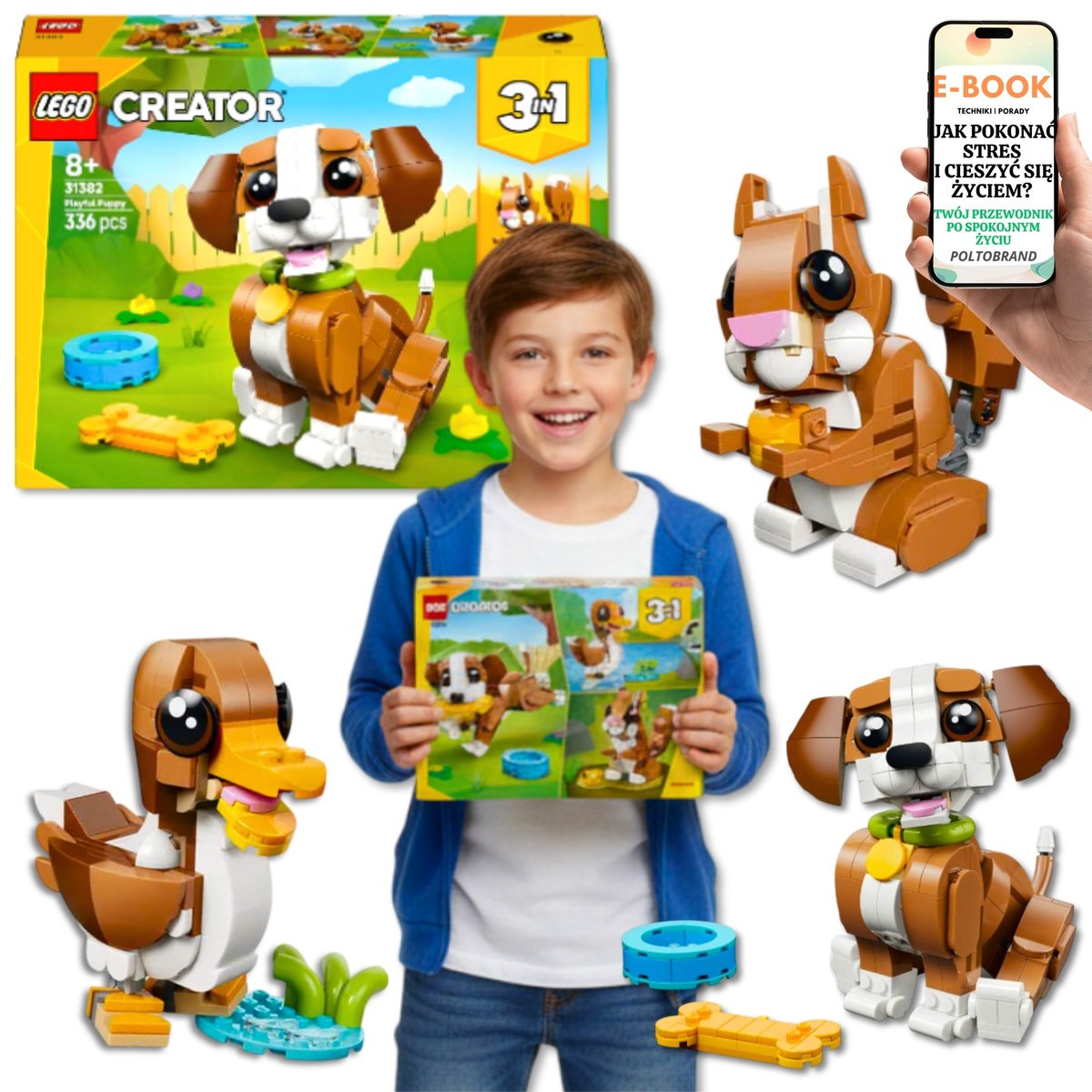 LEGO 3w1 PREZENT DLA DZIECKA 8+ Psotny Szczeniaczek • 336 el. (31382 ...
