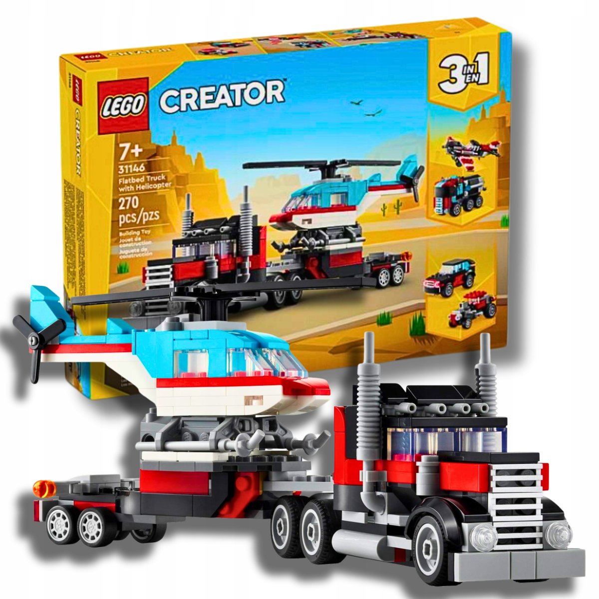 LEGO Creator 3w1 31146 CIĘŻARÓWKA Z PLATFORMĄ I HELIKOPTER klocki ...