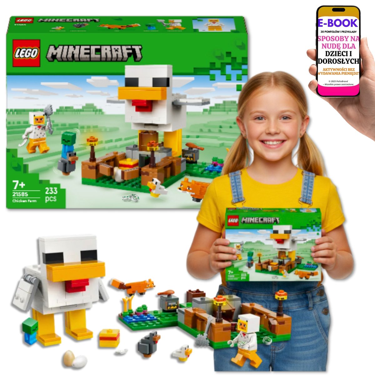 LEGO KLOCKI PREZENT Minecraft Farma kurczaków • lis • zombie • jajka ...