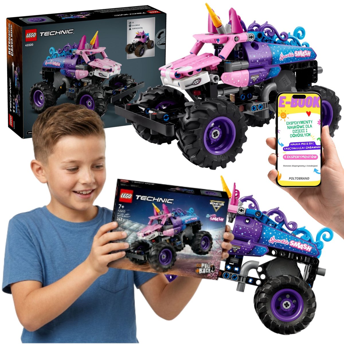 LEGO TECHNIC 42220 | Monster Jam Sparkle Smash Jednorożec Pull Back + E ...