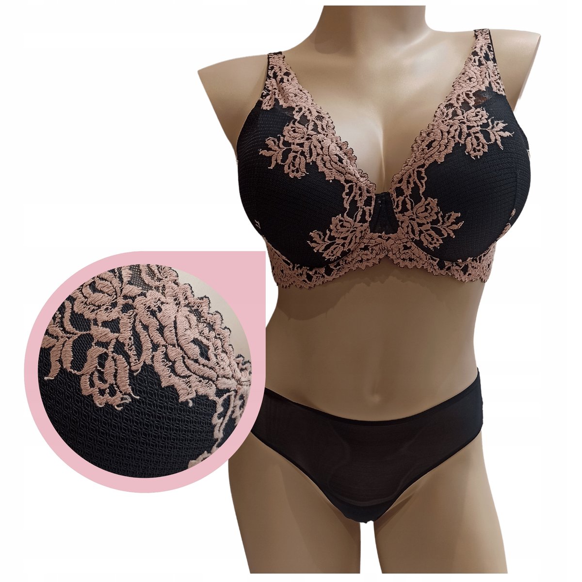 Lemax PRINCESS Plunge biustonosz usztywniany haft czarny/karmel stanik -80F - Lemax | Moda Sklep ...