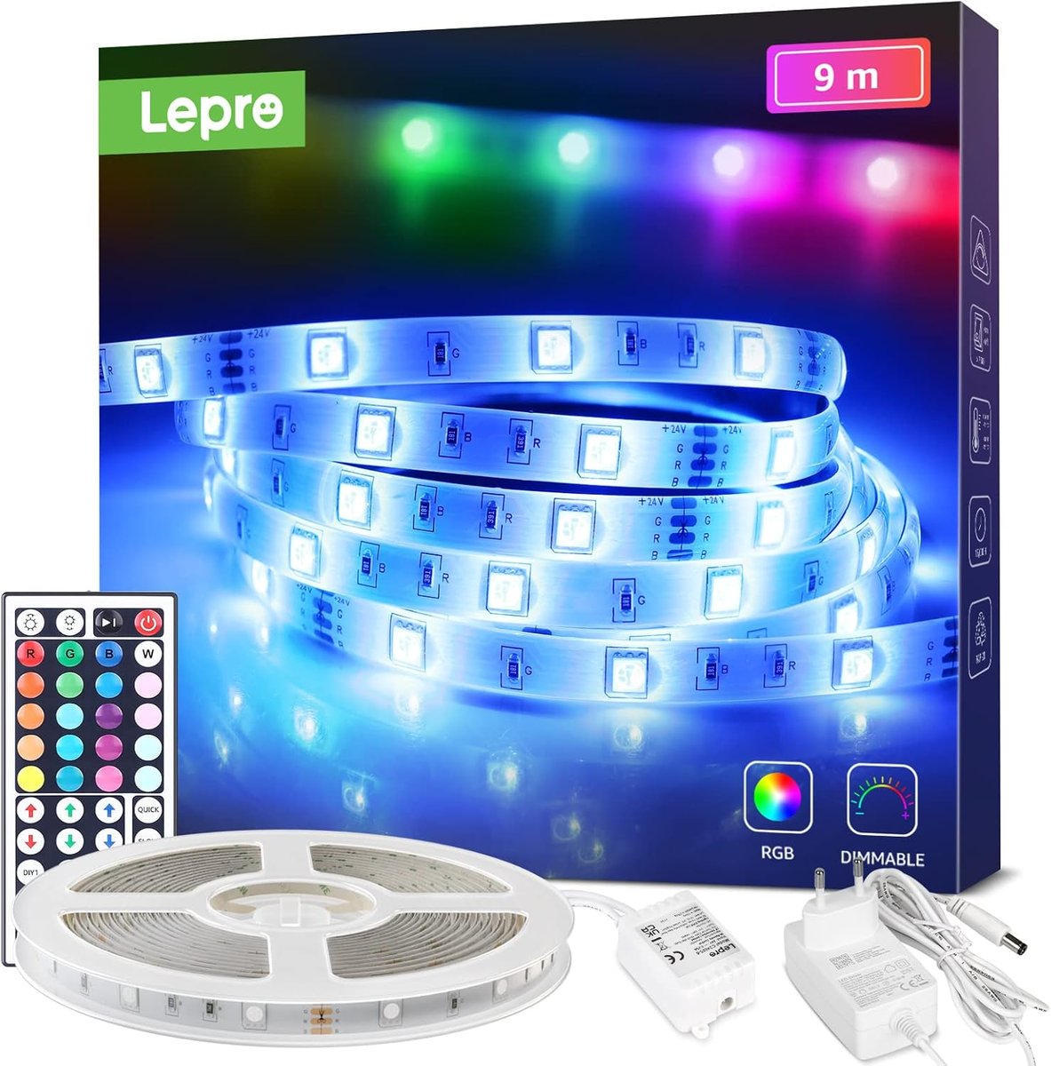 Lepro Taśma LED z pilotem RGB LED 9 m samoprzylepna 5050 SMD 24 V DC ...
