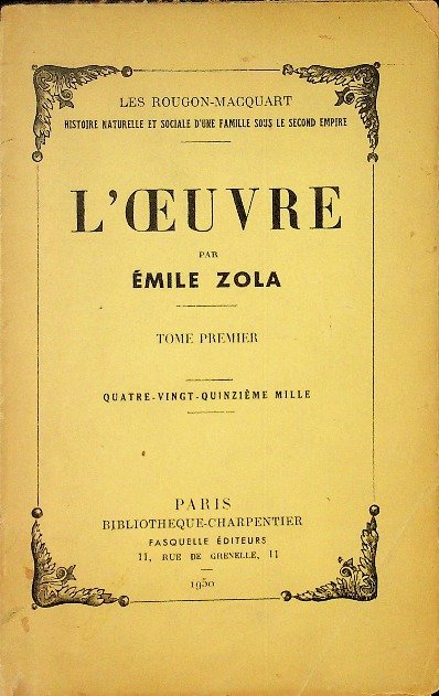 Les Rougon-Macquart. L' Oeuvre. Tome Premier. - Zola Emile | Książka w ...