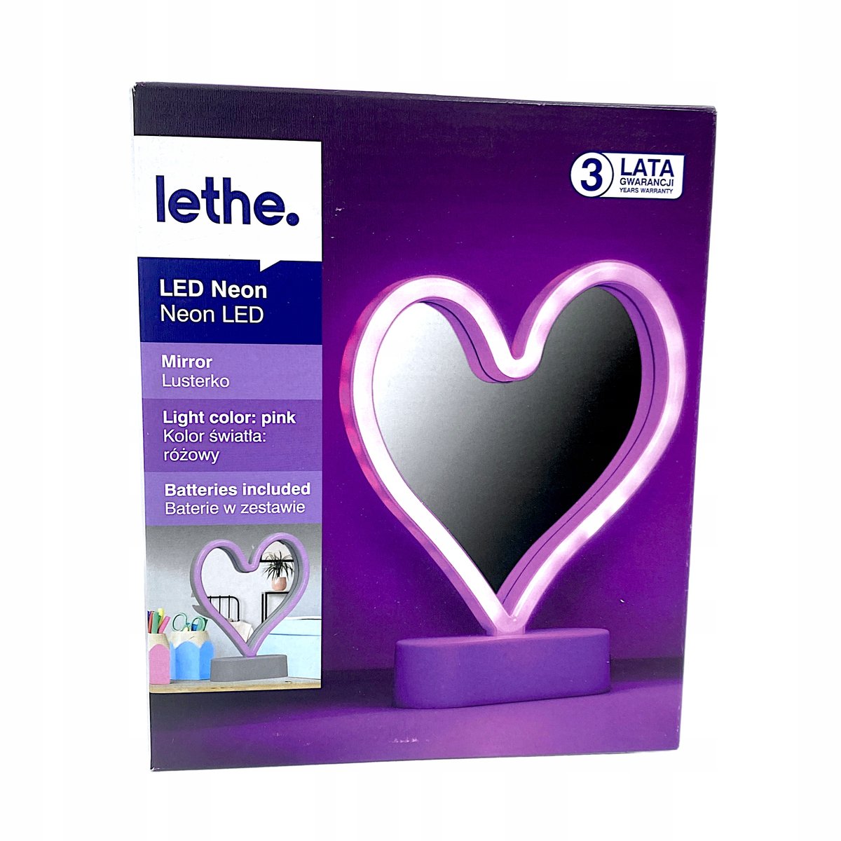 Lethe Lusterko z neonem LED SERCE różowy - Lethe | Sklep EMPIK.COM