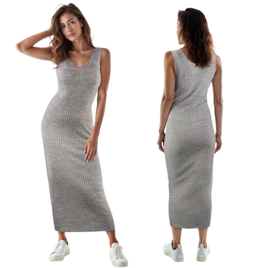 Letnia Długa Sukienka Prążkowana Szara Maxi Captain Mike S/M - Captain ...