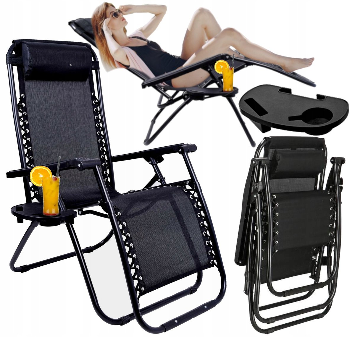 LEŻAK OGRODOWY FOTEL SKŁADANY PLAŻOWY LEŻANKA Zero Gravity + PODUSZKA TACA - Preston | Sklep ...