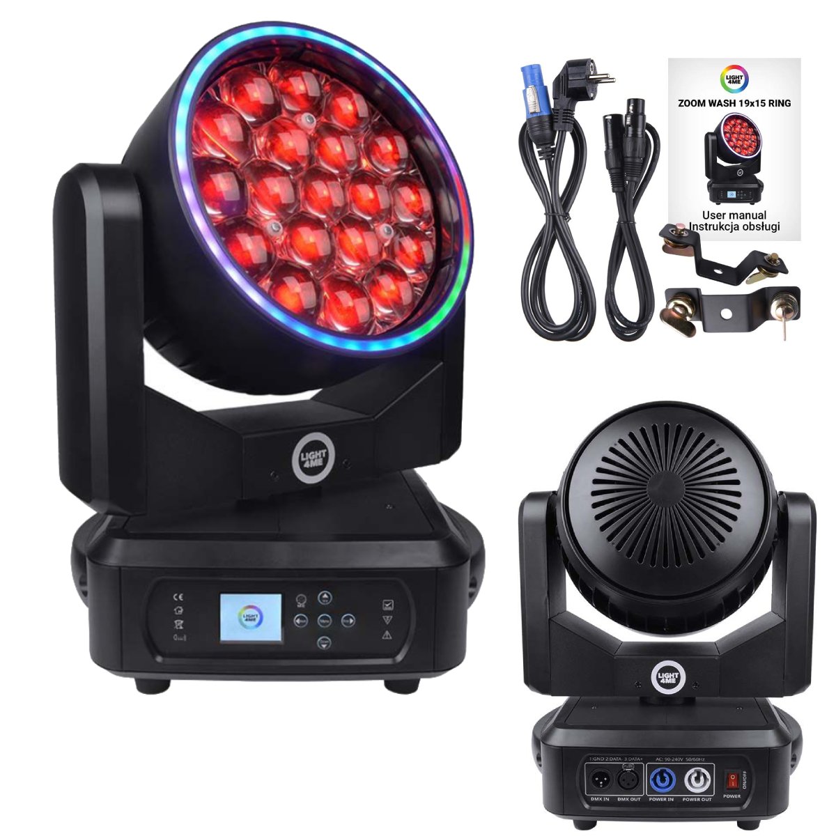 LIGHT4ME ZOOM WASH 19X15 RING głowica ruchoma LED oświetlacz sceniczny ...
