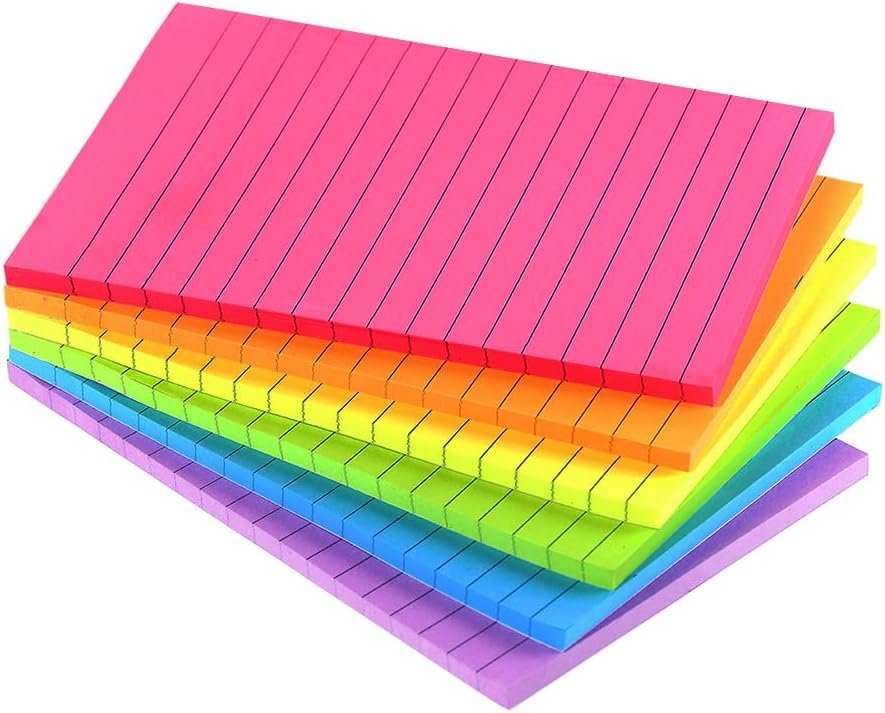 Lined Sticky Notes 4X6 in Bright Ruled Post Stickies Colorful Super ...