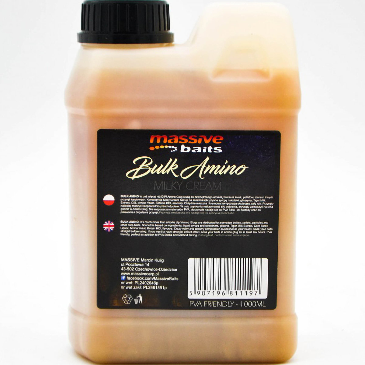 Liquid MASSIVE BAITS Bulk Amino Milky Cream 1000 ml - Massive Baits ...