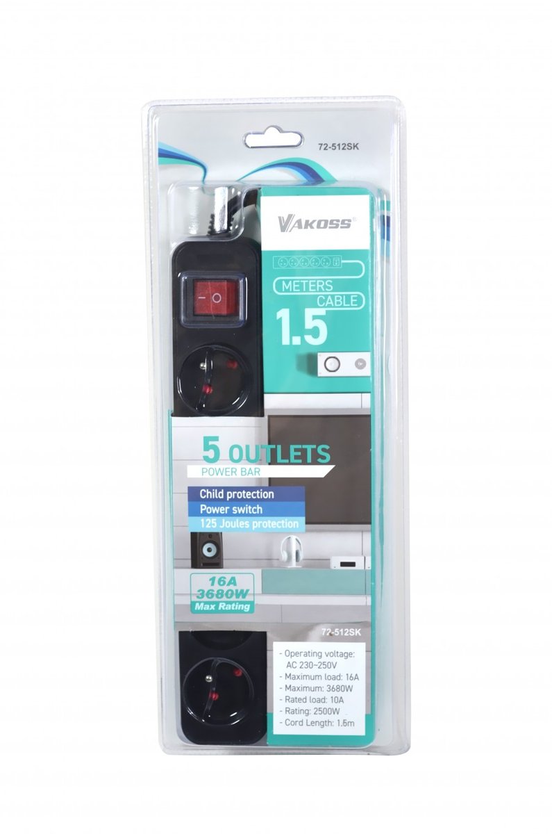 Listwa Przepięciowa 1,5M 52-511Sk 5 Gniazd Vakoss - Vakoss | Sklep ...