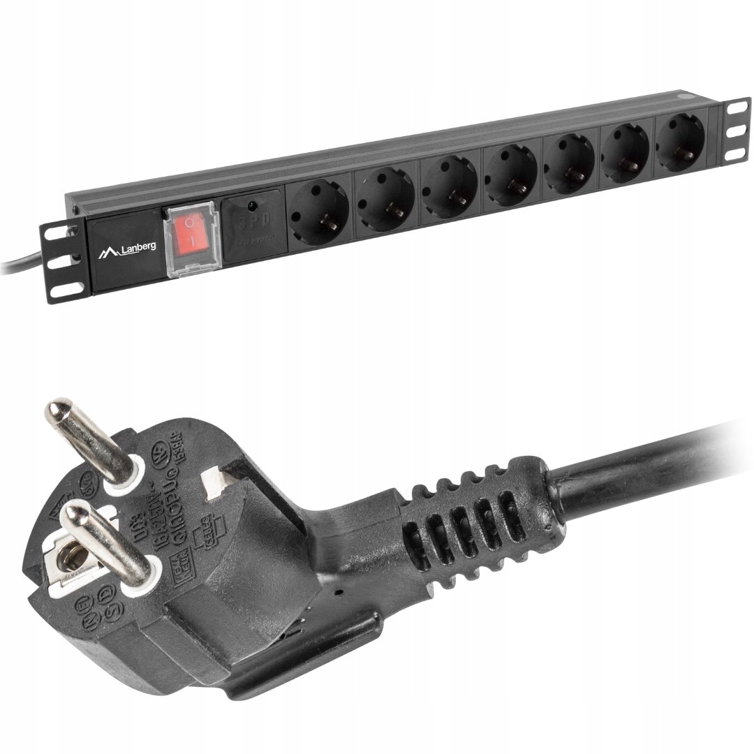 LISTWA ZASILAJĄCA RACK PDU SZAFY 1U 19” CALI 230V 16A 2M 7X SCHUKO ...