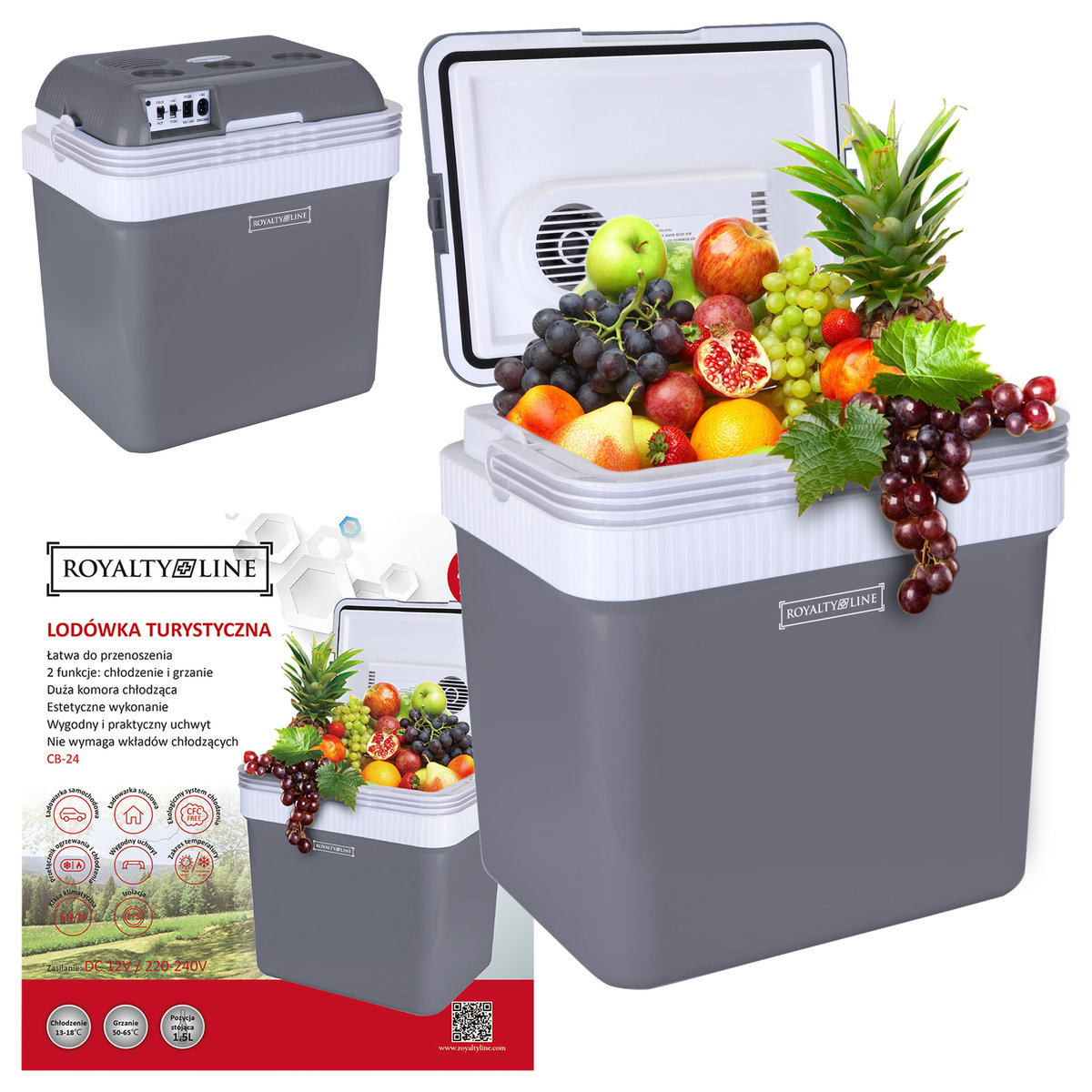 Lodówka Turystyczna Samochodowa Chłodziarka Podróżna 25L 12V 230V + Grzanie - Royalty Line ...