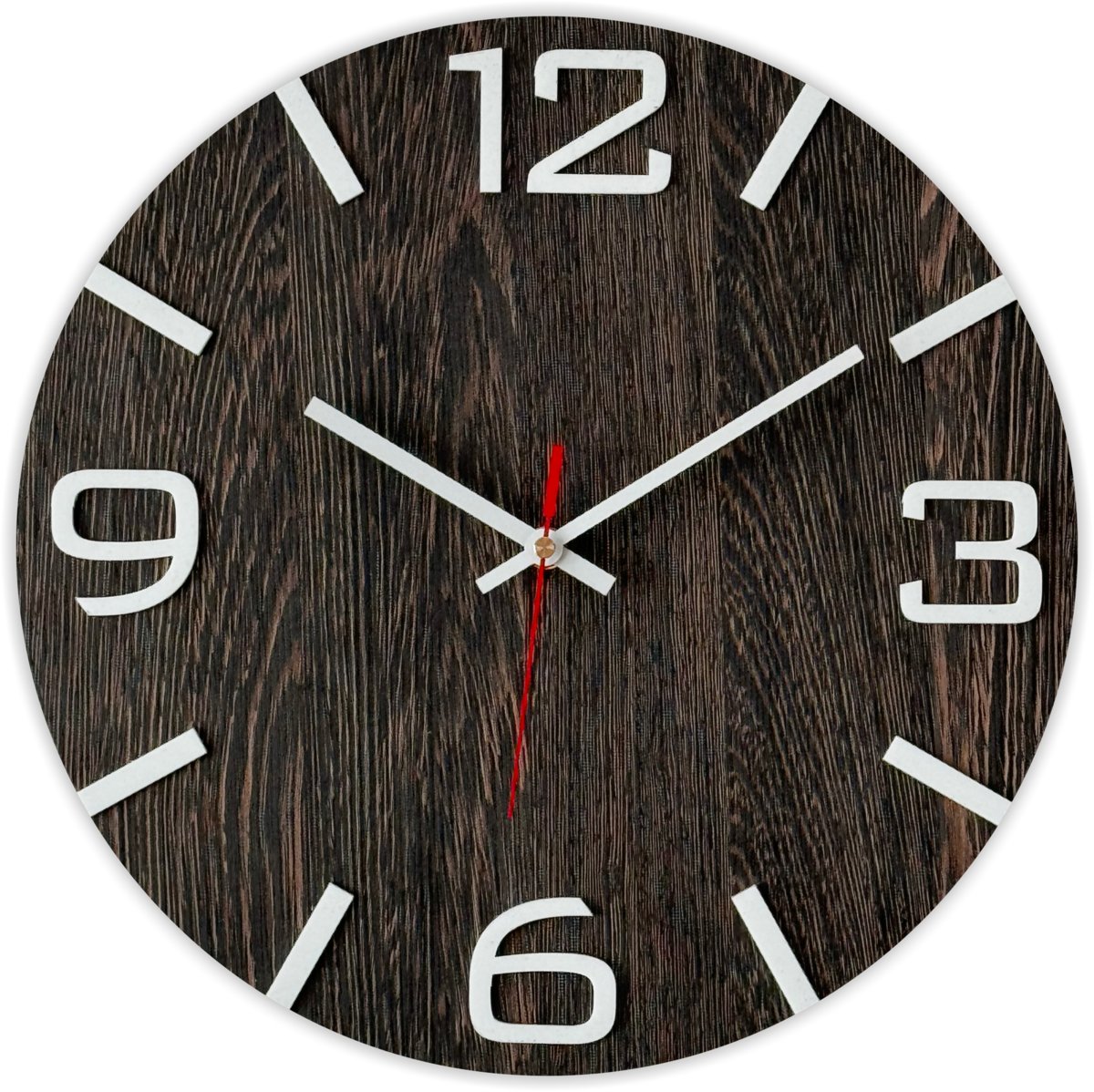 LOGAN WENGE Duży zegar ścienny 50 cm NIESŁYSZALNY Drewniany do salonu ...