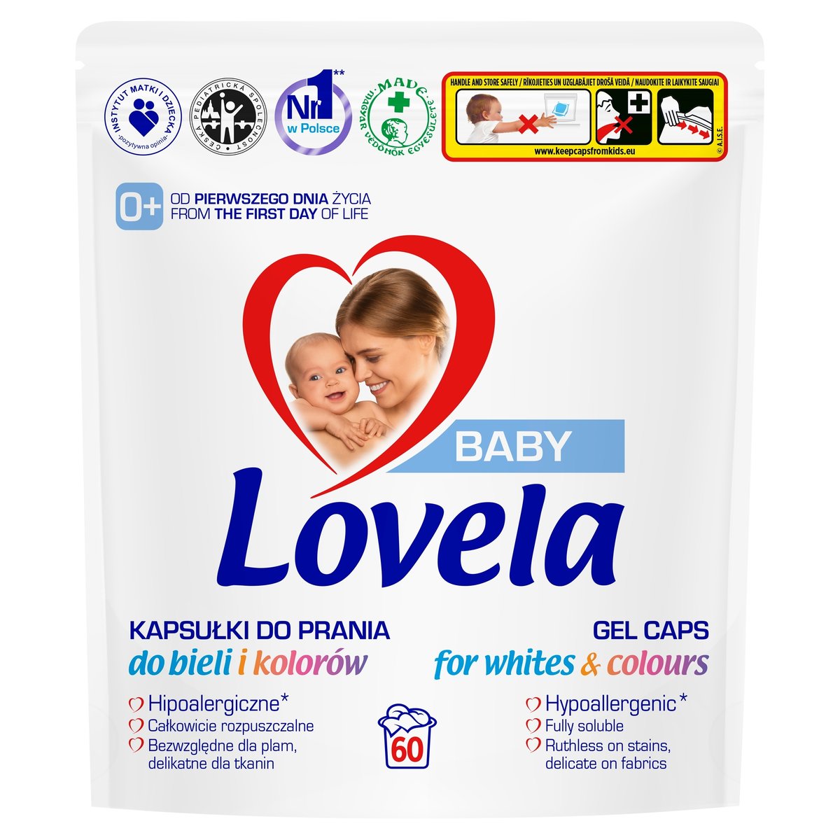 LOVELA Baby Kapsułki do Prania Bieli i Kolorów 60szt Delikatne dla ...