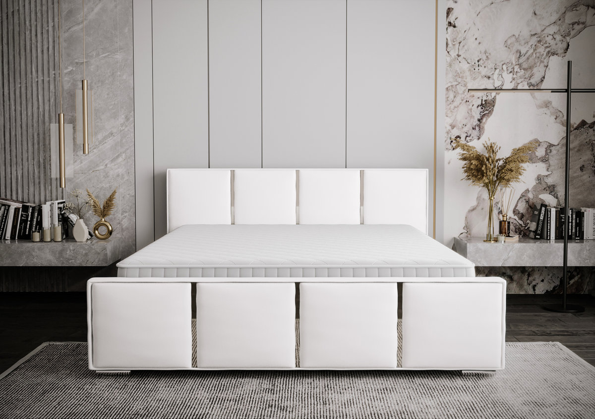 Łóżko Eleganckie 180×200 Małżeńskie Łoże Sypialniane + Lustra Na Oparciu Oraz Przodzie + Stelaż ...