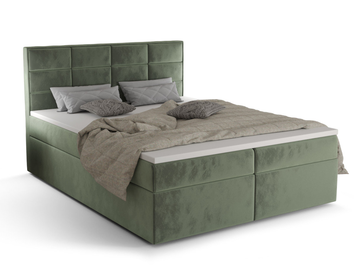 Łóżko Kontynentalne Boxspring 140x200 + Oparcie Panele Tapicerowane + 2 ...