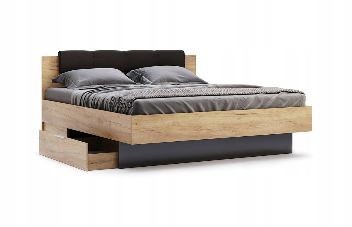 Łóżko Lana 180 cm z szufladami dąb/szary - Intesi | Sklep EMPIK.COM