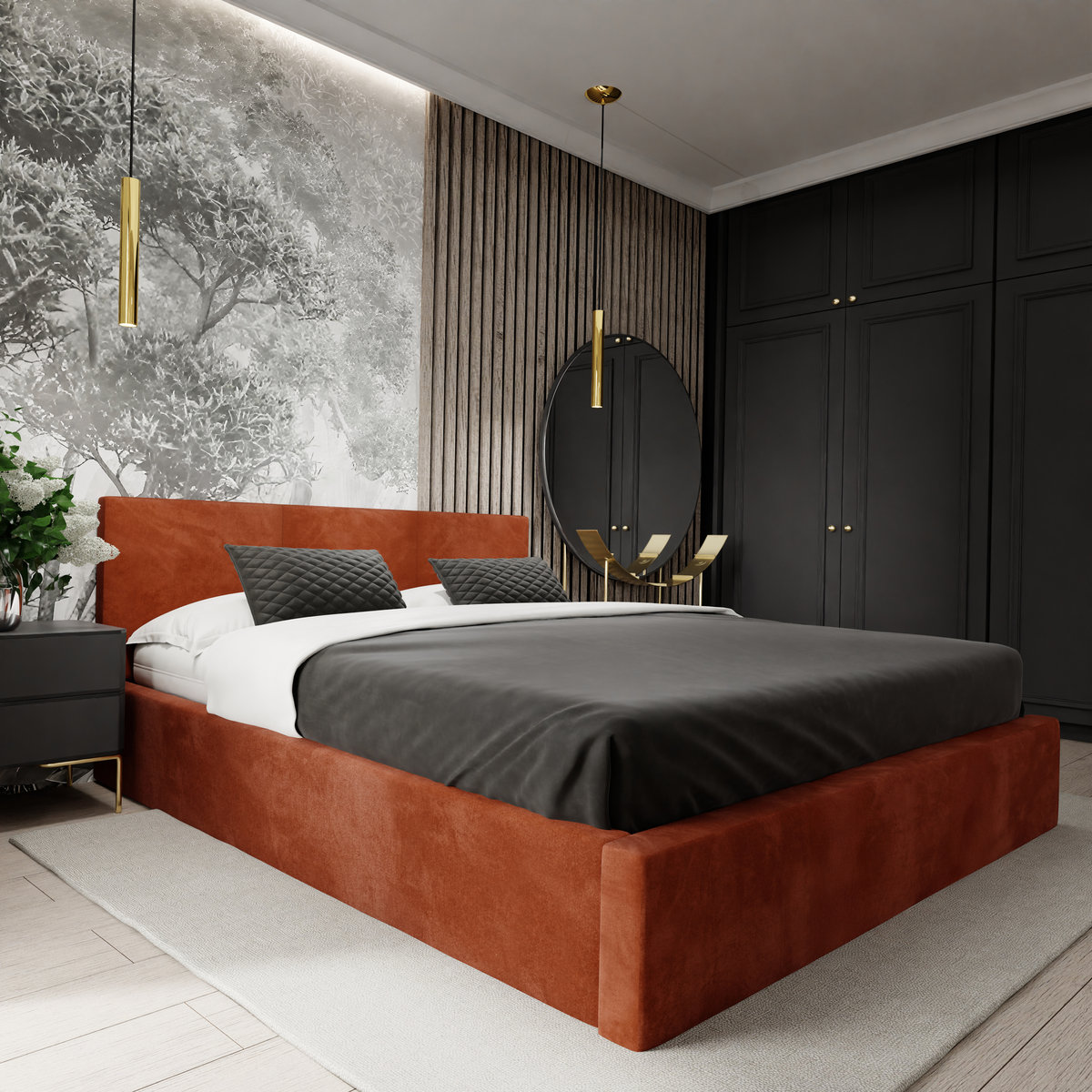 ŁÓŻKO TAPICEROWANE DO SYPIALNI 140cm x 200cm ŁÓŻKO PODWÓJNE Z ...