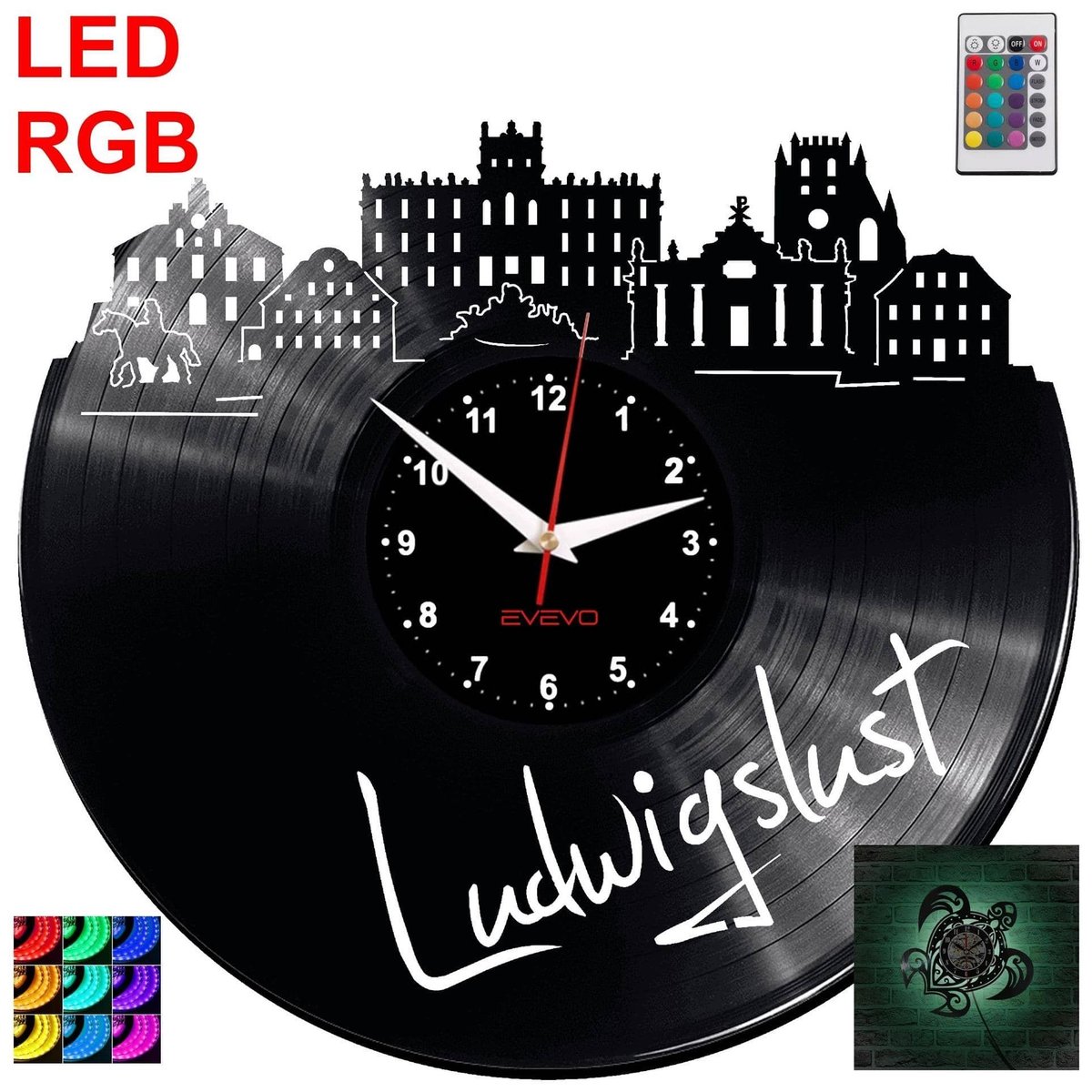 Ludwigslust Zegar Ścienny Podświetlany LED RGB Na Pilota Płyta Winylowa ...