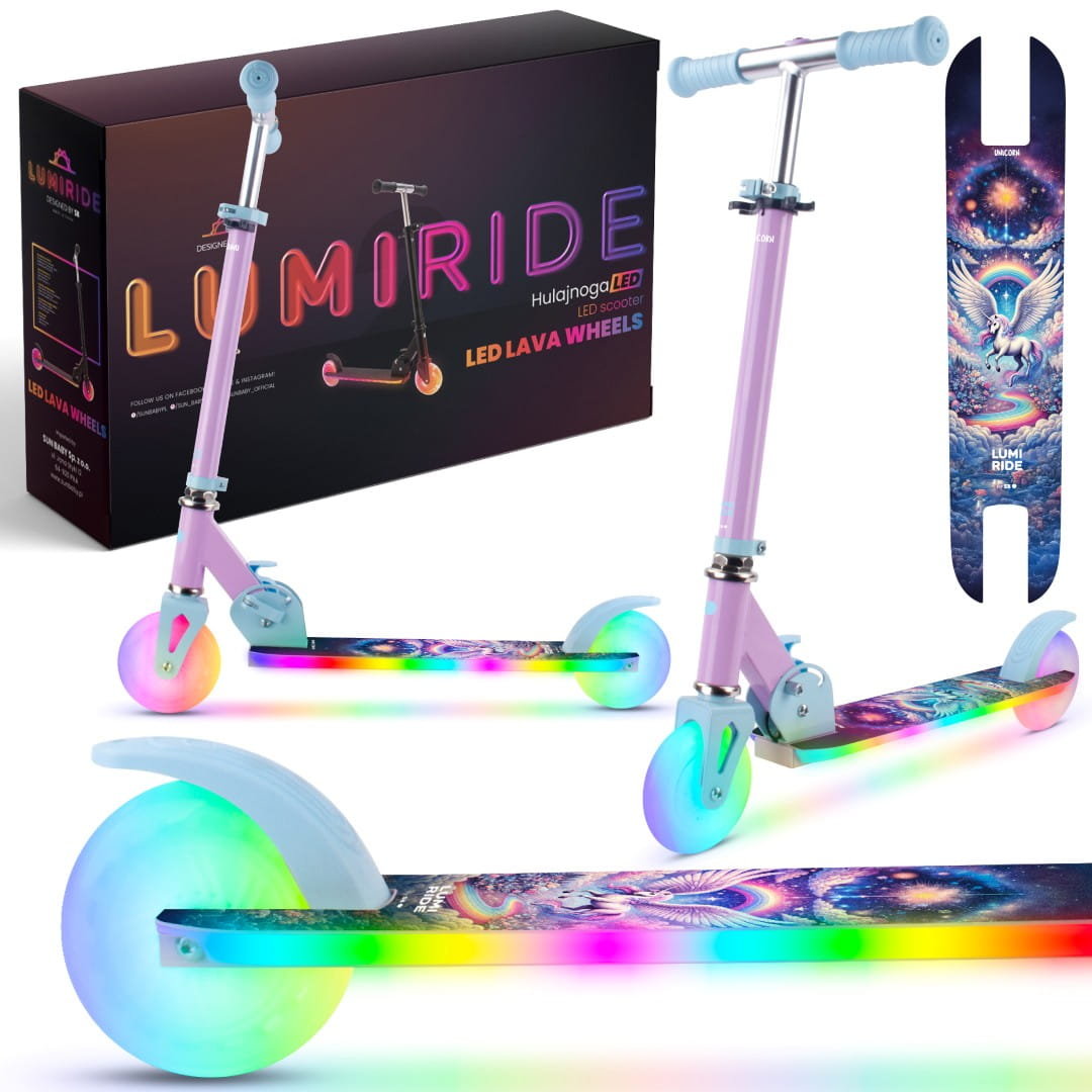 Lumi Ride Hulajnoga Dwukołowa Dla Dzieci Składana Regulowana Led 7 Kolorów 20 Programów Unicorn ...