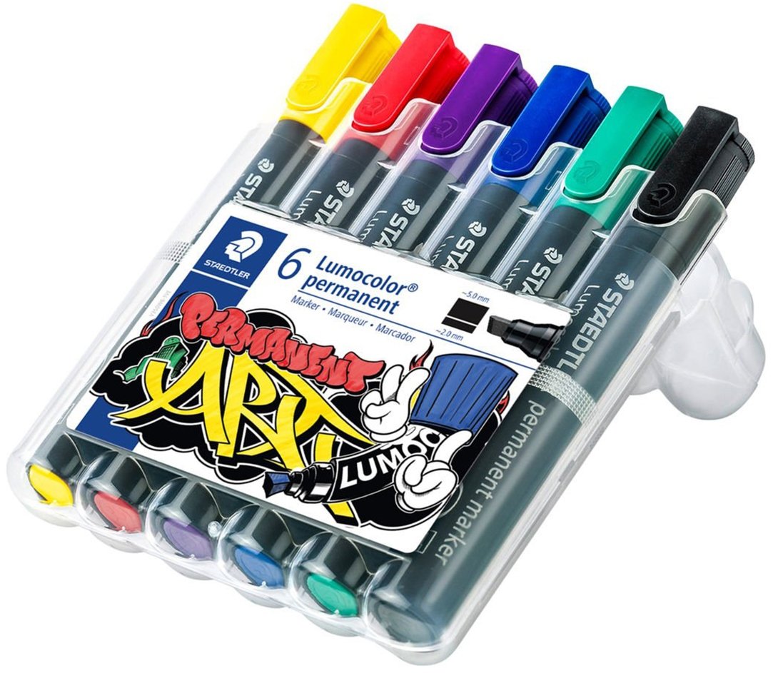 Lumocolor ART, Markery wodoodporne ze ściętą końcówką, 6 szt ...